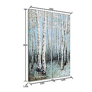 YHSKY ARTS Birch Tree Canvas Wall Art - Abstract Forest Paintings with Textured - 2 Pieces Nature Pictures for Living Room Bedroom Bathroom Decor