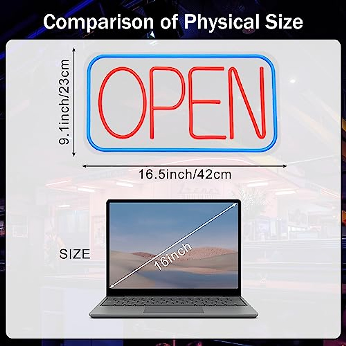 Open Sign With Adapter Neon Open Sign LED With 5 Adjustable Brightness Open Signs For Business Window Open Neon Sign Party Stores Shop Coffee Salon Hotel (Blue/Red-Horizontal) 16.5"X 9"