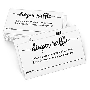 321Done Diaper Raffle Tickets, Made in USA - 3.5x2 White, With Name Line, Baby Shower Game, Enter to Win Drawing, Prize, Small - Set of 50