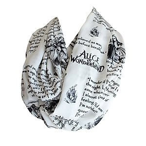 Etwoa Lewis Carroll Alice in Wonderland Book Scarf Quotes White Infinity Scarf