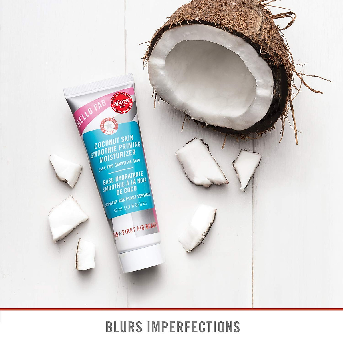 First Aid Beauty Hello FAB Coconut Skin Smoothie Priming Moisturizer, 2-in-1 Moisturizer and Makeup Primer – 1.7 Oz.