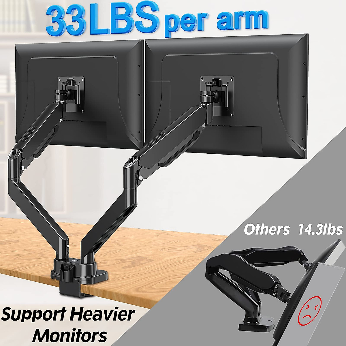MOUNTUP Dual Monitor Mount Fits 13''-39'' Screen, Ultrawide Dual Monitor Desk Mount Hold 4.4-33 lbs, Adjustable Gas Spring Double Monitor Arms, Computer Monitor Stand with USB, VESA Monitor Bracket