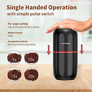 Watifisa Herb Grinder Electric Spice Grinder with Cleaning Brush, Herb Spice Coffee Grinder with Large Capacity - for Herbs, Fine Leaves, Peanuts, Pepper Beans, Mushrooms & Grains (Black)