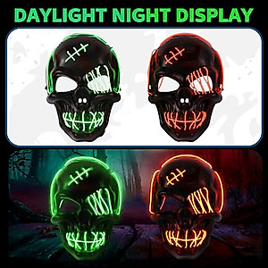 Liliful 2 Pcs Halloween Mask LED Light up Skull Mask Glow in The Dark Scary Spooky Skeleton Mask (Red, Green)