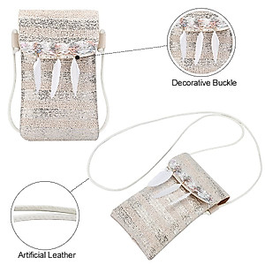 Soleebee Boho One Shoulder Crossbody Phone Bag Small Shoulder Bag Mini Wallet for Women Storage Bag Woven Leather Trim Phone Bag Compatible with Multiple Phone Sizes, Feather