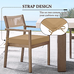 Wellsin Outdoor Chair Cushions for Patio Furniture - Outdoor Cushions for Chairs - Waterproof Patio Chair Cushions Set of 4, 18.5"X16"X3", Khaki