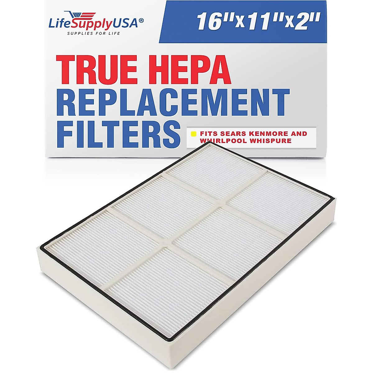 LifeSupplyUSA HEPA Air Filter Replacement Compatible with Kenmore, Whirlpool Models - Easy Install, Effective Particle Filtration, Durable 16x11x2