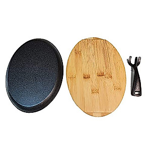 HAWOK Cast Iron Fajita pan with Bamboo Tray and Handle Set of 4…