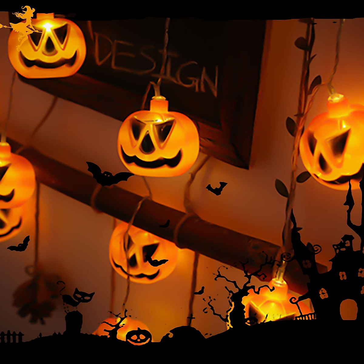 Halloween String Lights, 9.8 FT 20LED Pumpkin Lights StringJack-O-Lantern Battery Operated String Lights, 2 Modes, Operated for Home Garden Yard Decorations Holiday Lights Party Supplies, white