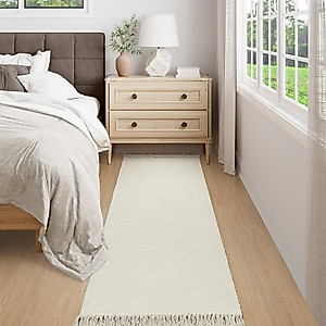 Collive Long Hallway Runner Rug 2.6' x 8', Washable Runner Indoor Entryway Rug, White/Beige Braided Woven Kitchen Runner Rugs Low-Profile Front Door Floor Carpet for Laundry Room Bedroom Doorway