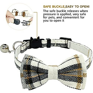 KUDES 2 Pack Cat Collars Set, Cat Collar Breakaway with Cute Bow Tie and Bell, Adjustable from 7.5-10.8 Inch, Soft and Comfortable for Kitten and Some Puppies (Beige + Brown)