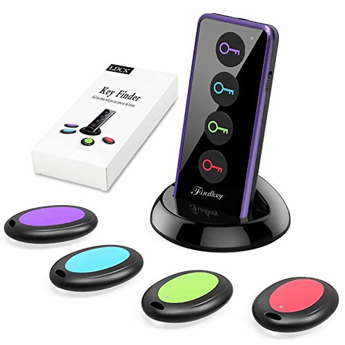 Key Finders, Remote Finder Stick On: ldcx 85dB Wireless Item Rf Locator Wallet Tracker 131ft Working Range for Finding Keys,TV Remote,Pet,School Bag,Phone w Led Flashlight,Keychain
