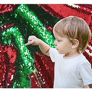 Sequin Fabric Sensory Wall 5mm High Density Reversible Sequin Fabric for Kids Fabric by The Yard Christmas Colors（1 yd, Red to Green