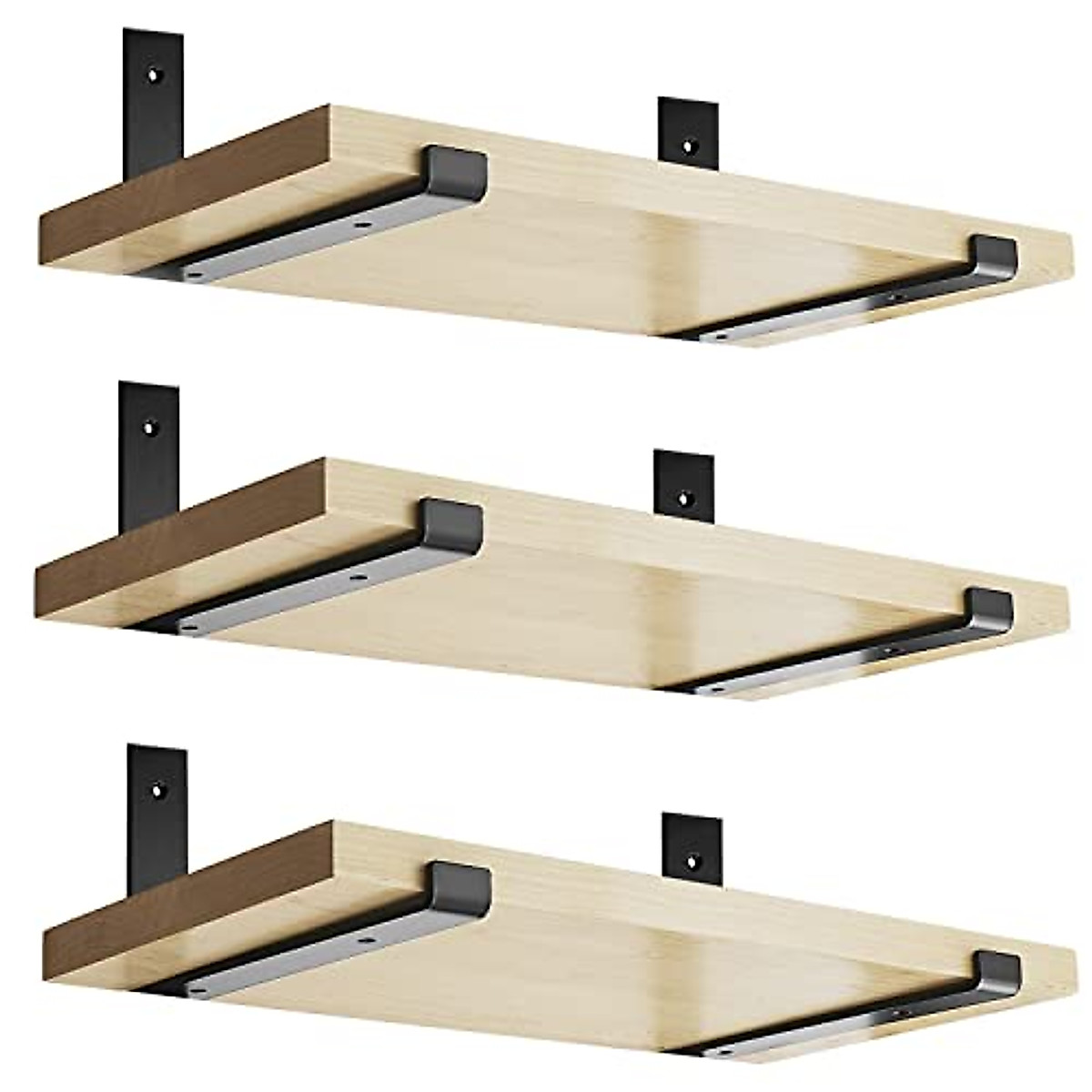 BATODA 12” Shelf Brackets with Lip (Match 11.25" Board) - 6 Pcs J Shelf Bracket Black - Heavy Duty Hook Brackets for Shelves - Wall Mounted Support for DIY - Shelving Hardware Included (Pack 6)