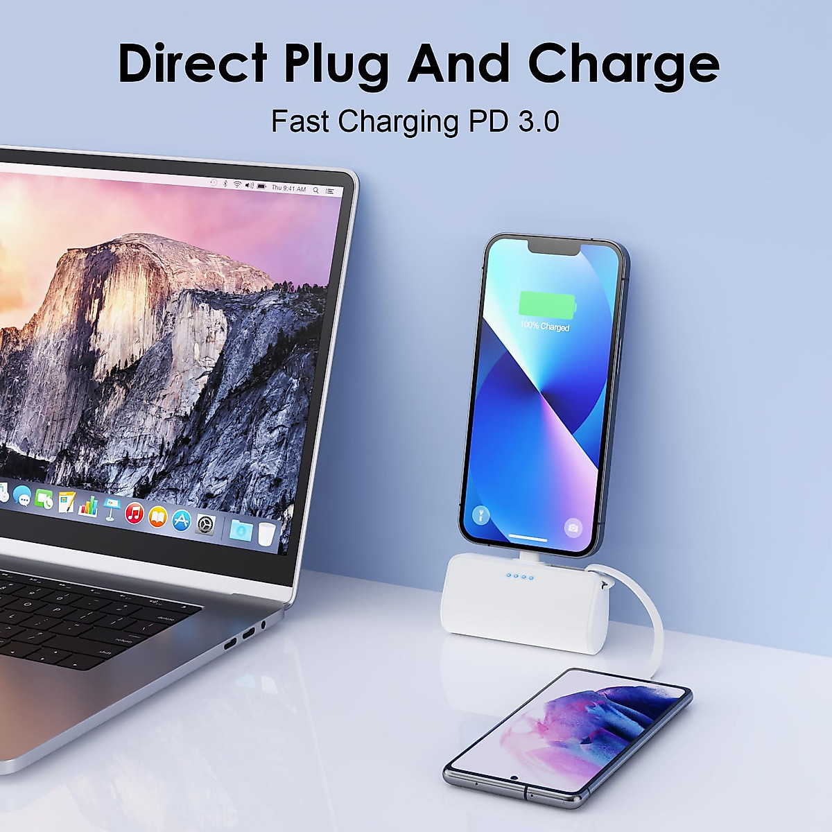 [2 Pack] Mini Portable Charger Power Bank for iPhone,[2024 Upgraded] 5200mAh PD Battery Pack Built-in USB C Cable, Backup Charger Compatible with iPhone 15/14/14 Pro Max/13/12/11/XR/8/7/6,Android etc