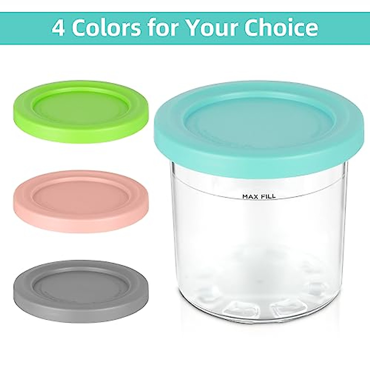 HOTUT Ninja Creami Containers,4 Pack Replacement Pints and Lids+4 Scoops Dishwasher Safe Compatible with NC301,NC300,NC299AMZ,CN305A and CN301CO Series Ninja Ice Cream Makers (Not Fit for NC501)