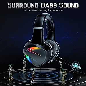 Gaming Headset for PS4, PS5, PC, Xbox One, PS4 Headset with Noise Cancelling Mic, Premium Stereo, Lightweight Comfortable Earmuffs, RGB Light