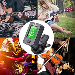 BROTOU Guitar Tuner Clip On with Guitar Capo for Guitar, Bass, Violin, Ukulele, Digital Electronic Tuner Acoustic Guitar Accessories with LCD Display (3 Guitar Picks)