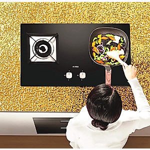 Emoyi Kitchen Golden Oil Proof Waterproof Paper Aluminum Foil Backsplash Sticker Stove Cabinet Liner Decor Self Adhesive Wallpapers 24''x79''