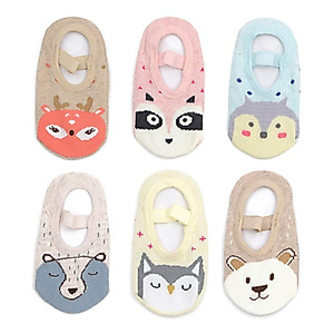 Yenzat Baby Toddler Anti Slip Non Skid Socks with Grip for Infant Girls Slippers 12-36 Months 6 Pairs