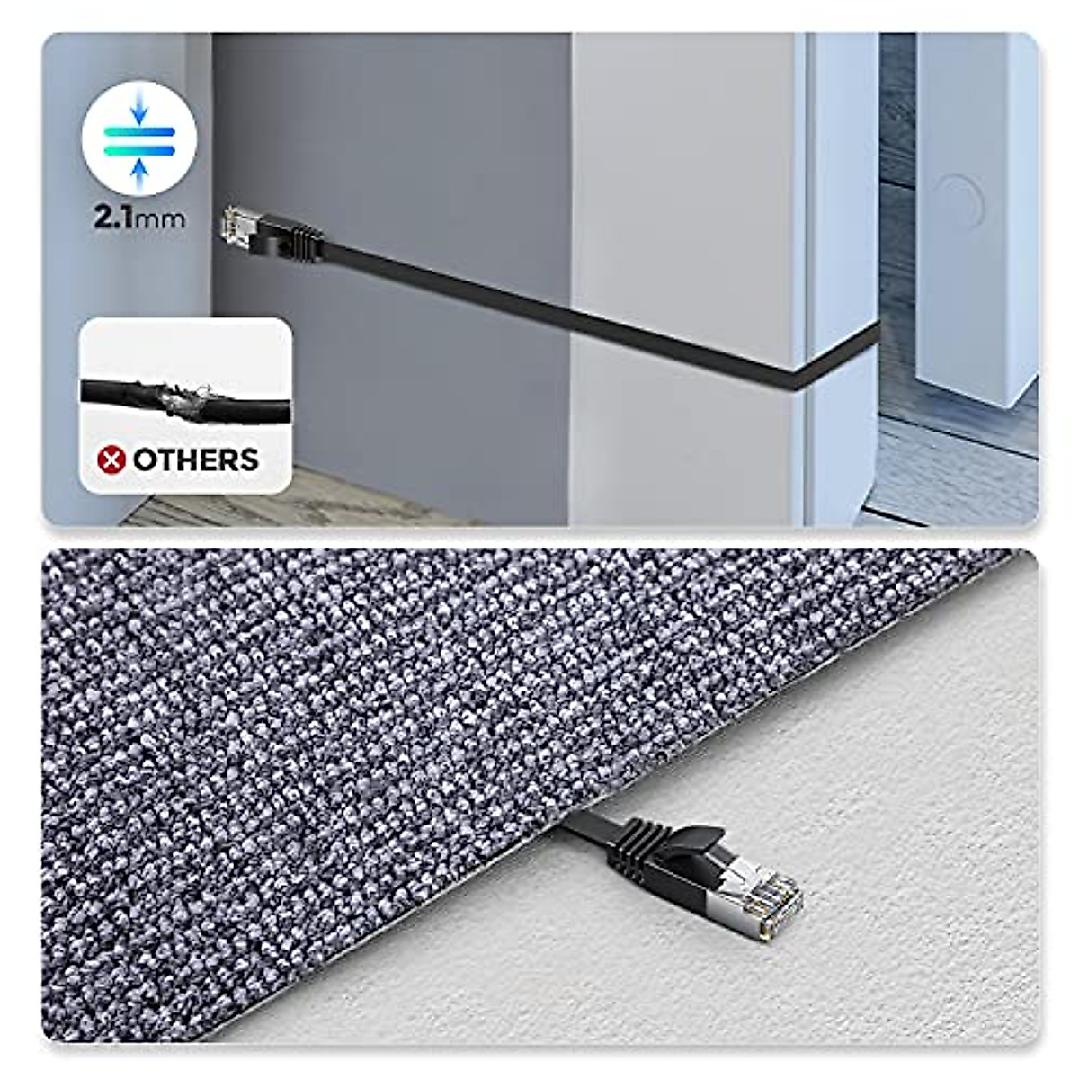 Tiktun Cat 6 Ethernet Cable 6ft, High Speed Ethernet Cord, Slim LAN Cable with RJ45, Weatherproof Flat Internet Network Patch Cord, Black