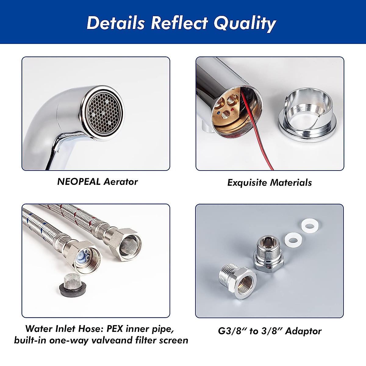 TUSEE Manual and Automatic Faucet, Touchless Bathroom Faucet with One Temperature Control Rod, Chrome, TS-5303C