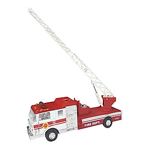 Master Toy Children's Collectible Die-Cast Metal Pull-Back Action & Sound Fire Engine Truck with Ladder, Red