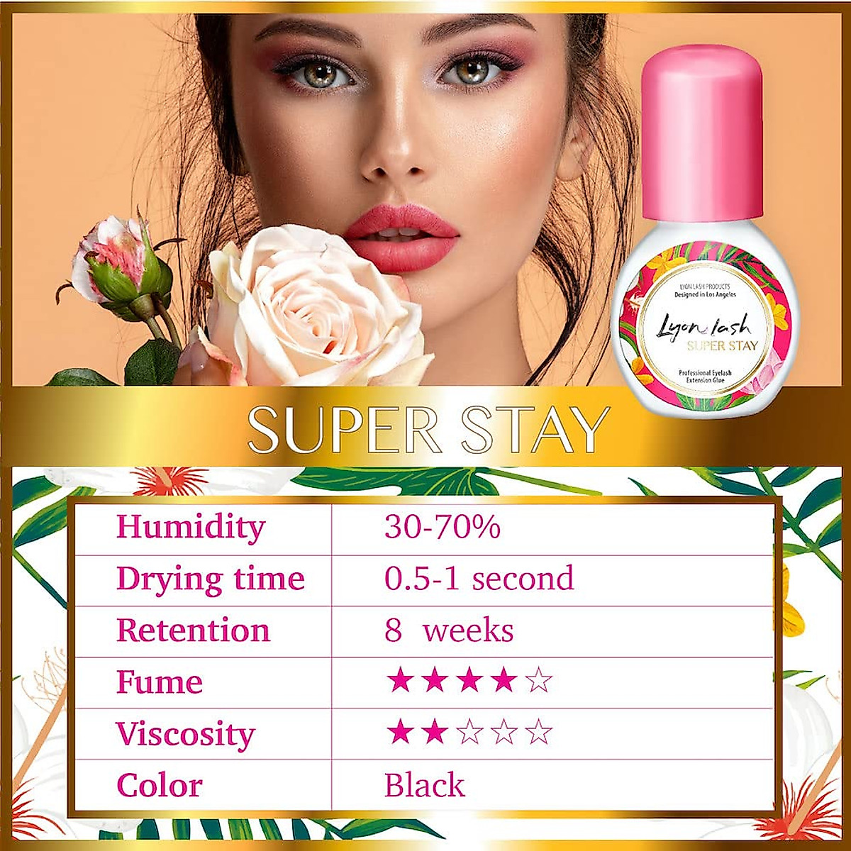 Lyon Lash Super Stay 5ml Eyelash Extension Performance Glue | 0.5 Sec Dry Time | Up to 8 Weeks Retention | Black Adhesive Supplies for Professional Use