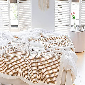 LOMAO Sherpa Blanket Throw Blanket Soft Warm Fleece Blanket Thick Blanket with Grid Pattern for Couch Sofa Bed Chair Home Decor (Mustard Yellow, 51"x63")