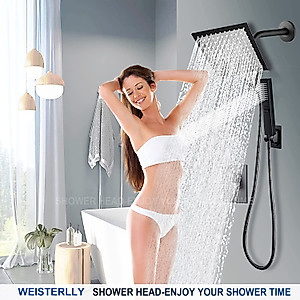 Shower Head, Rain Shower Head with Handheld,High Pressure 8'' Rainfall Stainless Steel Shower Head / 2 Settings Handheld Shower Combo with Shower Holder and 78'' Explosion-Proof Hose (Black)