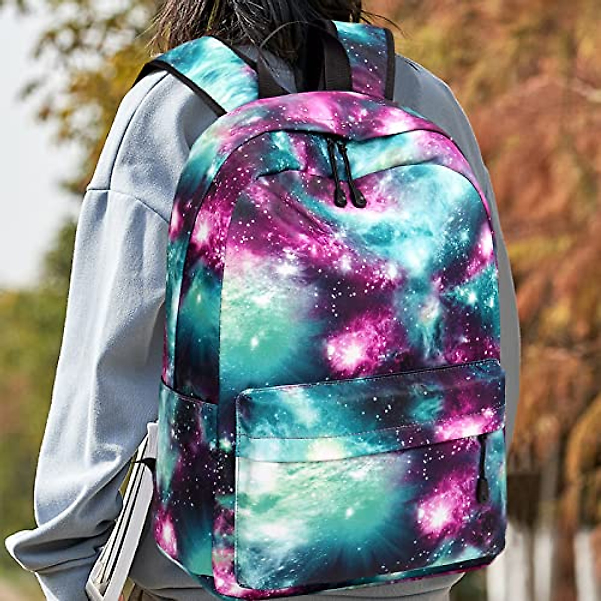 BTOOP Girls School Backpack Galaxy Schoolbag Laptop Bookbag Insulated Lunch Tote Bag Purse Teens Boys Kids (Green Galaxy)