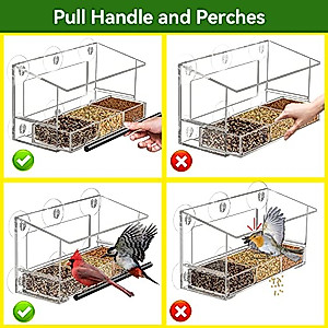 DY-SKTY Clear Window Bird Feeder with 6 Strong Suction Cups and Detachable Seed Tray for Outside, Large Transparent Acrylic Wild Birds House Cat Kids and Elderly Viewing Bird Feeder for Window Perch