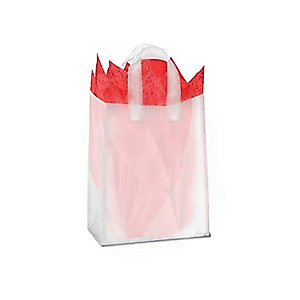Frosted Plastic Gift Bags 100 Pack 8" x 10" x 4" Clear Frosted Bags with Soft Loop Handles for Gifts Retail and More