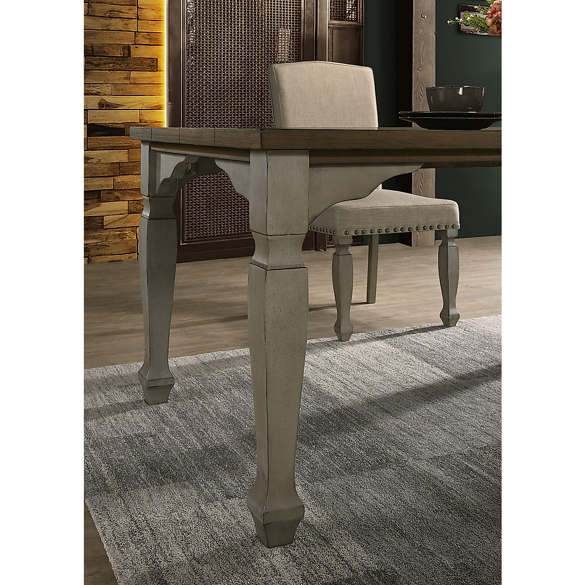 Roundhill Furniture Breda 7-Piece Wood Dining Set, Antique Gray and Dark Oak