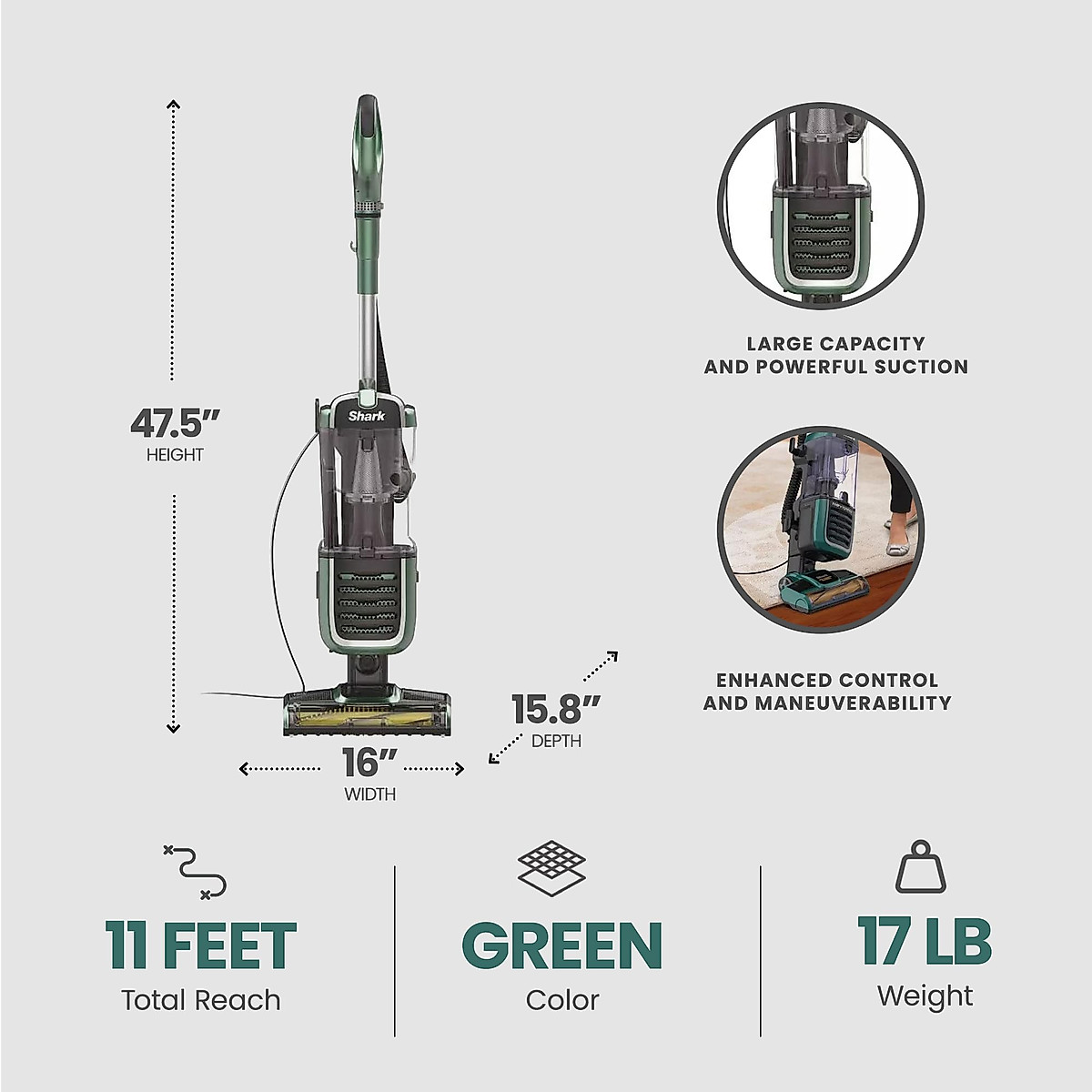 SHARK ZU51 Navigator Swivel Pro Pet Upright Vacuum with Self-Cleaning Brushroll, Green (Renewed)
