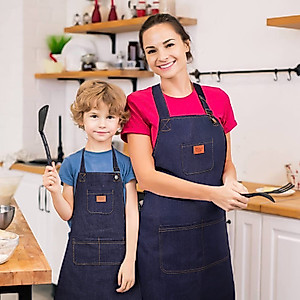 lazynice Kids Apron Kids Jeans Apron For Boys, Girls Apron Chef Cotton Denim Apron With 3 Pockets Kitchen Cooking Baking Wear, Gardening,Painting, BBQ, Art,DIY,Drawing