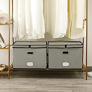 2 Pack Foldable Large Storage Bins with Lids , Stackable Storage Bins with Lids, Fabric Storage Bins Boxes Organizer Containers with PP Board, Collapsible Closet Bins with Label Window for Organizing Closet Shelves Nursery Room-Cyan.