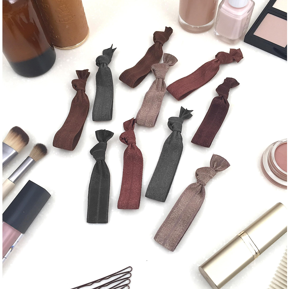 Cyndibands Elastic Hair Ties - Black - Gentle Hold Ribbon Ponytail Holders, 6 Count