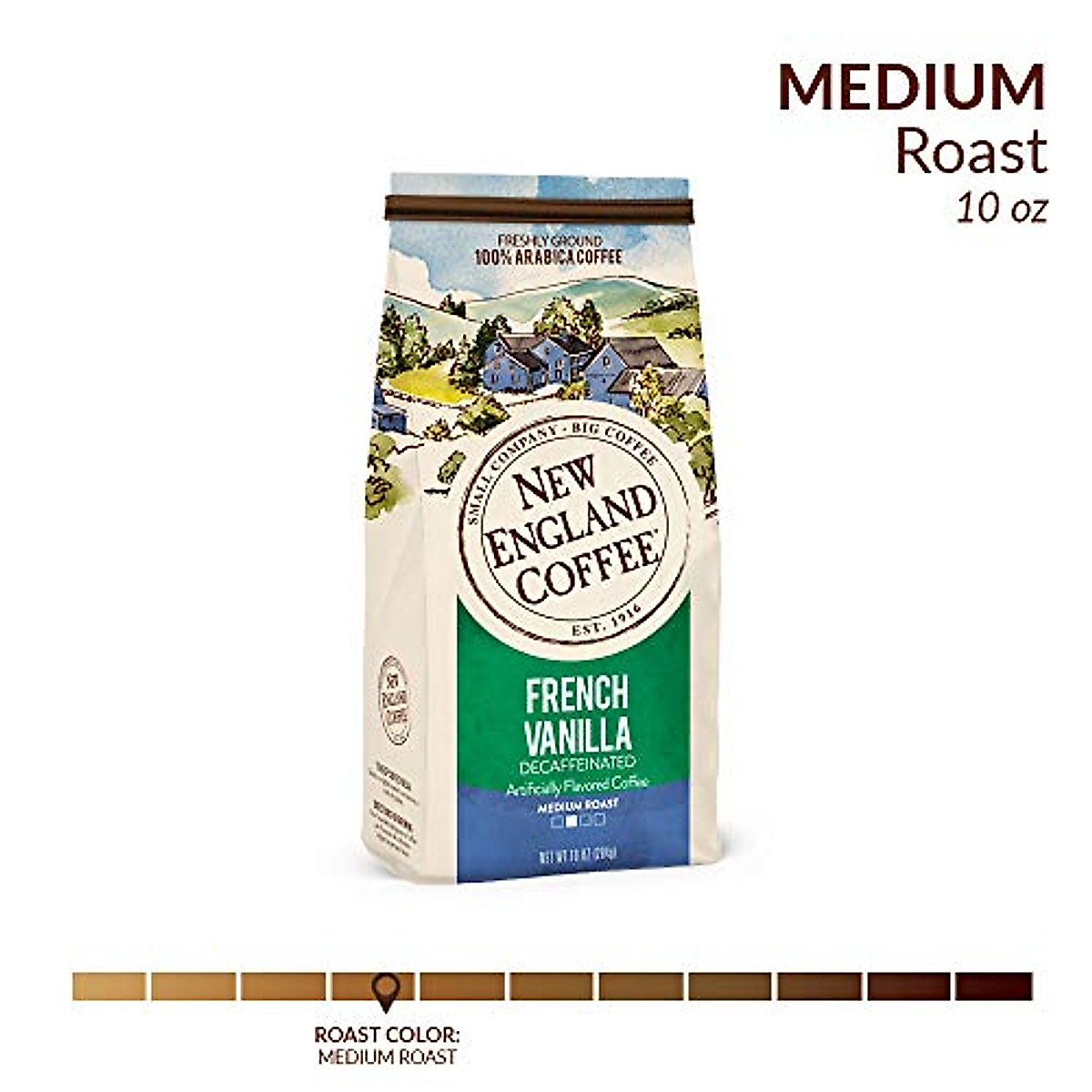 New England Coffee French Vanilla Decaffeinated Medium Roast Ground Coffee, 10oz Bag (Pack of 1)
