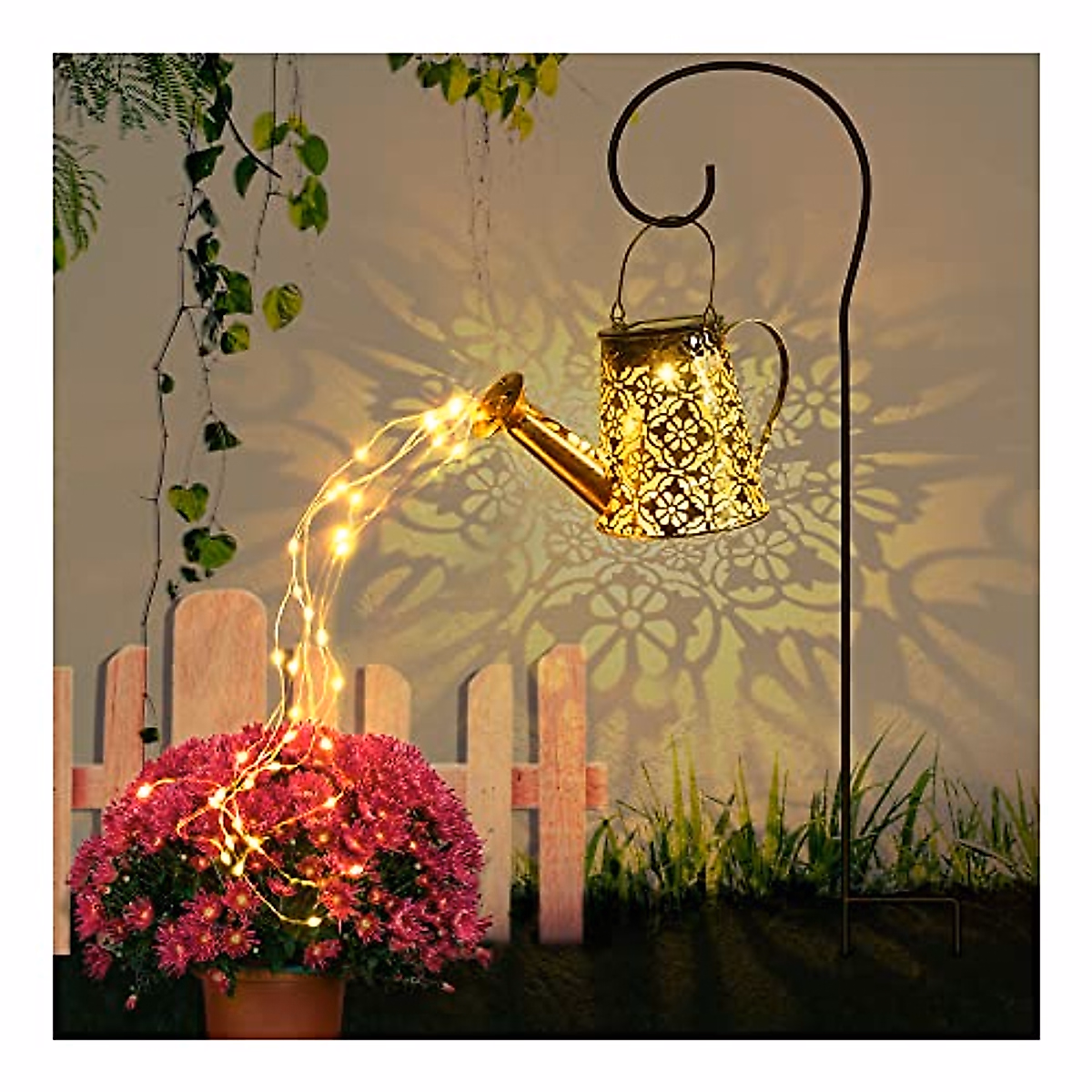 FEELIGHT Solar Lights Outdoor Garden Decorative, Small Watering Can Hanging Kettle Lantern Light Retro Waterproof Copper Solar Twinkle Lights for Backyard Table Patio Yard Pathway Walkway Decor (A)