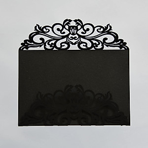 25PCS Laser Cut Wedding Invitations Cards with Envelopes,Blank Inner Sheets,Ribbons for Wedding Bridal Shower Quinceañera Engagement Birthday Invites, pearl black