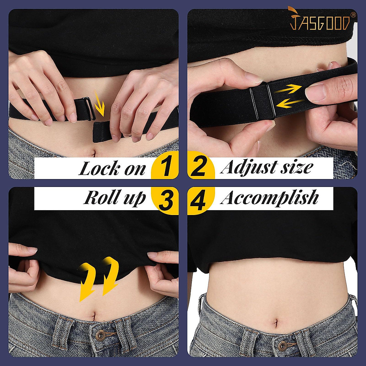JASGOOD 2 PCS Crop Tuck Band, Croptuck Adjustable Band, Tucking Sweaters, Shirts and Hoodies Elastic Stretch Belt for Women Men(Black+Black)