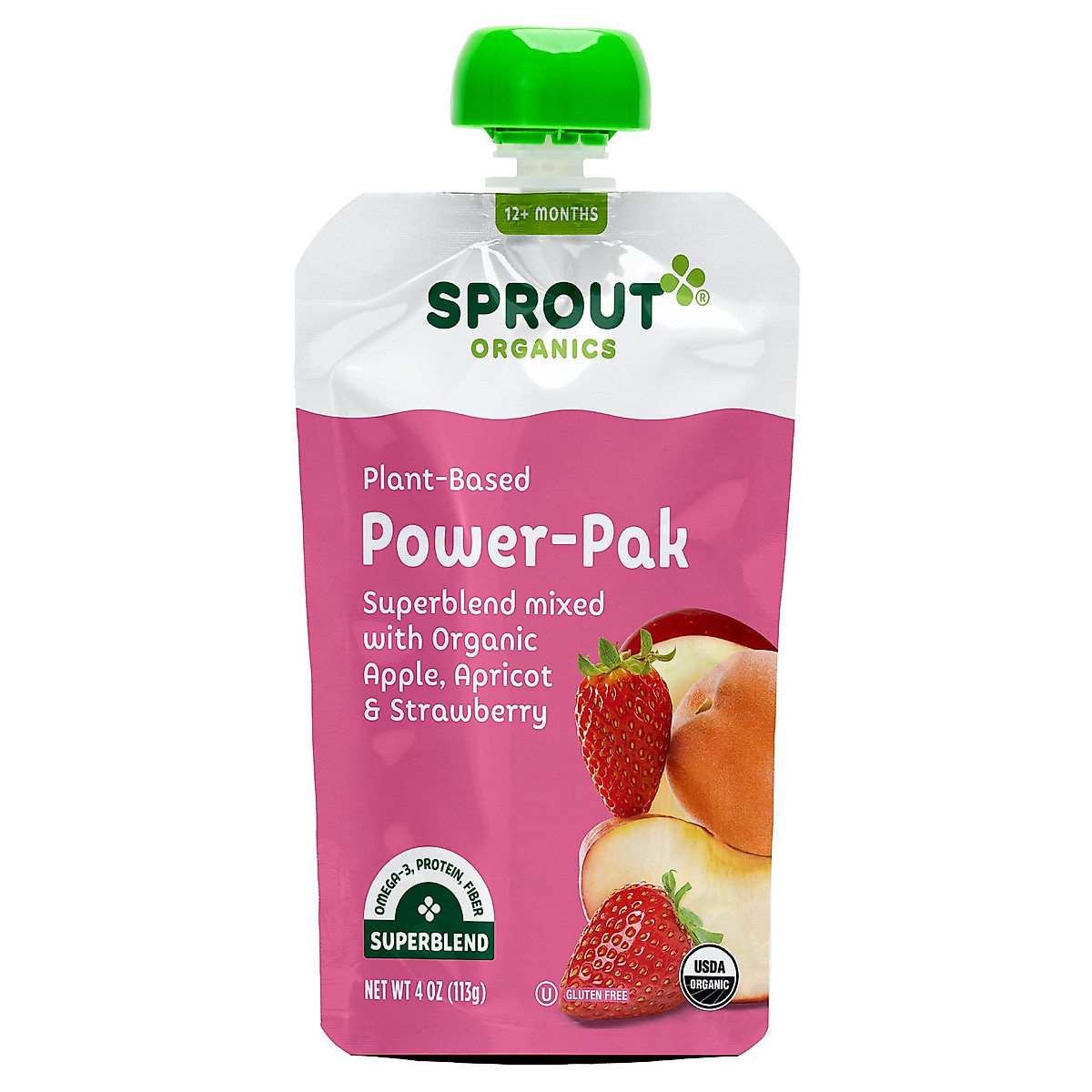 Sprout Organic Baby Food, Stage 4 Toddler Pouches, Apple Apricot & Strawberry Power Pak, 4 Oz, Pack of 12