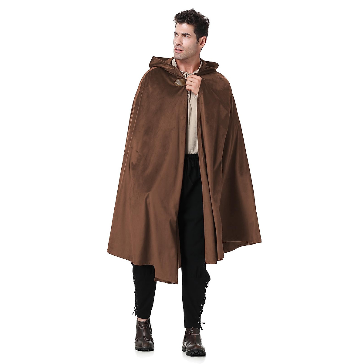 Colorful House Adult Northern knight Costume Cloak Gothic Witch Cloak Renaissance Medieval Capes(Brown,39")