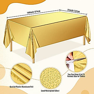 Gold Tablecloth 54 x 108 Inch Plastic Tablecloth with 7 Pieces Gold Cake Stand Set, 3 Tier Cardboard Cupcake Stand 1 Tier Round Dessert Stand Rectangle Serving Tray for Desserts Birthday Party