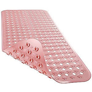 Yimobra Original Bathtub Mat Non Slip, Bath Mats for Tub, Shower Mat with Drain Holes Suction Cups, Machine Washable, BPA, Latex, Phthalate Free (Pink, 27.5 X 15.5 Inch)