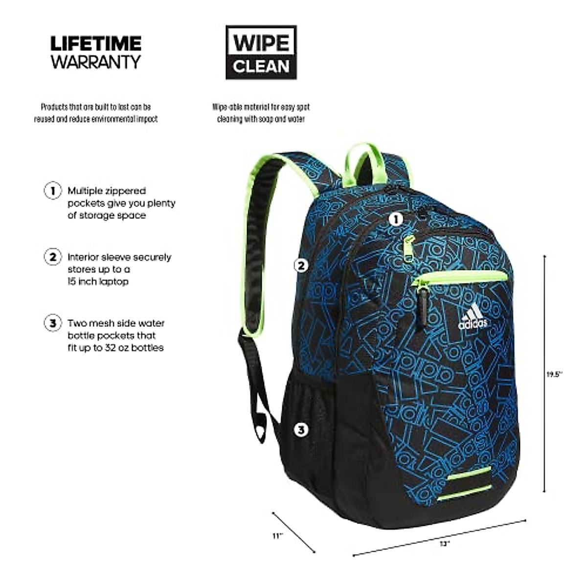 adidas Foundation 6 Backpack, Outline BOS Toss Pulse Blue/Black/Lucid Lemon Yellow, One Size