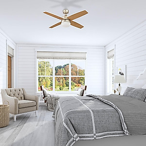 Prominence Home Atlas, 44 Inch Modern Indoor LED Ceiling Fan with Light and Remote Control, Dual Mounting Options, Dual Finish Blades, Reversible Motor - 51470-01 (Champagne)