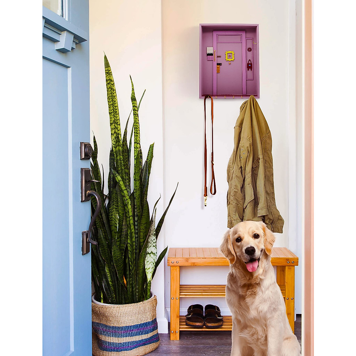 VUEJIC Friends Key Holder & Monica's Door Frame Keychain Cute Home Gift for TV Show Merchandise Lovers, Purple Handmade Home Decorative Wall, Organizer Mail Key Holder for Wall (Silvery Gift)