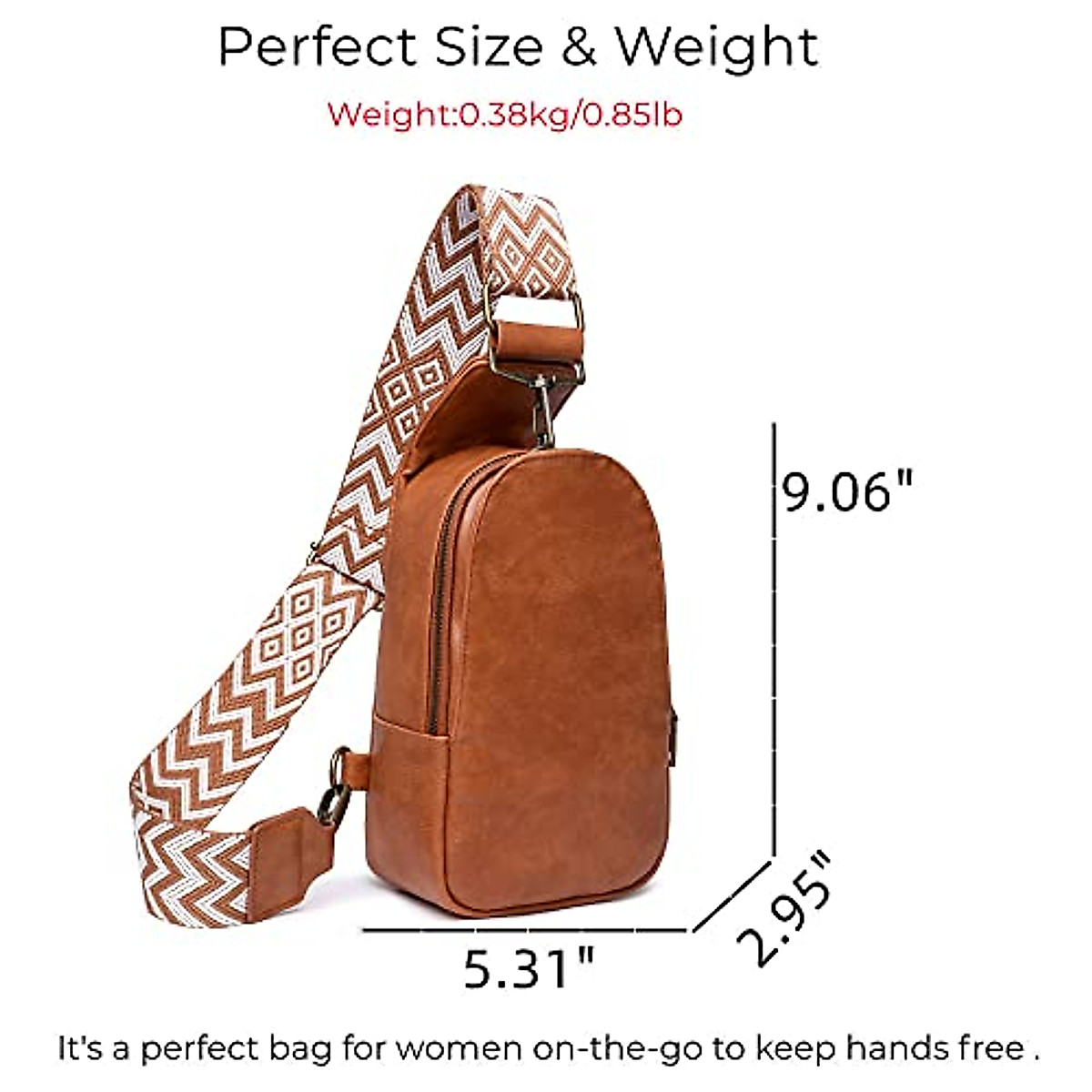 Sanxiner Sling Bag for Women,Light weitght Chest Bag with Wide Strap,Crossbody Fanny Packs for Women,Faux Leather Satchel Backpack (1-Brown)